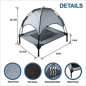 Hooyeatlin Elevated Dog Bed for Small Dogs - Cooling Raised Pet Cot with Removable Canopy Portable Dog Shade Tent for Indoor & Outdoor Use Gray ( S Size )