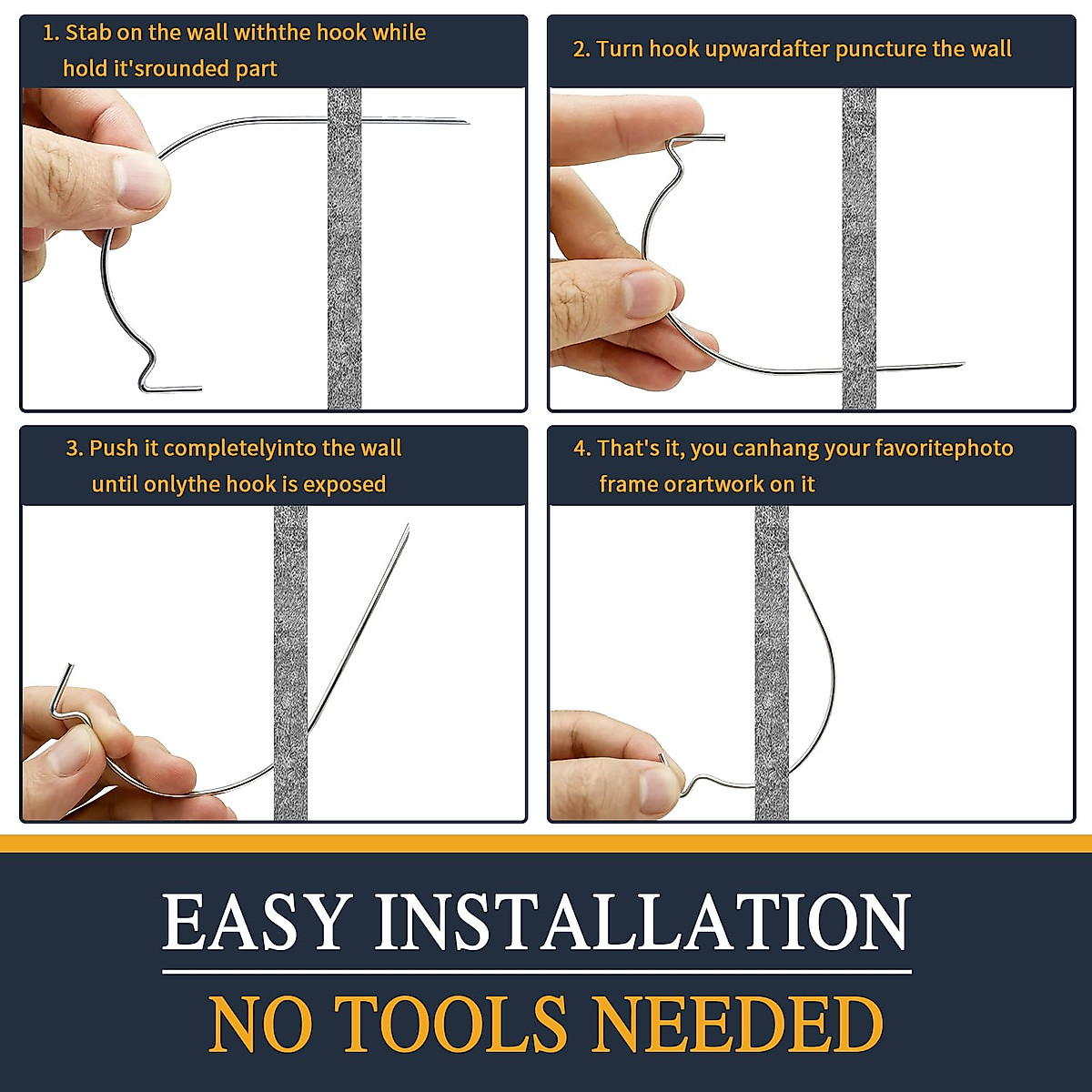 MIHUYAN Picture Hanger Super Hook 20PCS,High-Quality Steel Picture Hanger Hercules Hooks,Used for Drywall, Wood Wall, Plaster Wall, can Hang Photos, Art, Clock, Mirror.