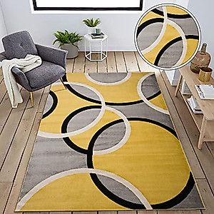 Rugshop Contemporary Abstract Circles Easy Maintenance for Home Office,Living Room,Bedroom,Kitchen Soft Area Rug 5' 3" x 7' 3" Yellow