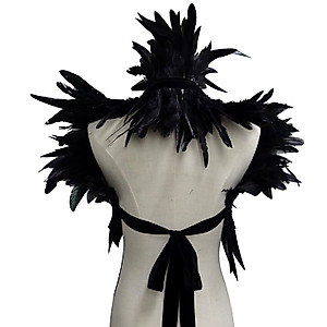 L'VOW Victorian Real Natural Feather Shrug Shawl Shoulder Wrap Cape Gothic Collar (Black)