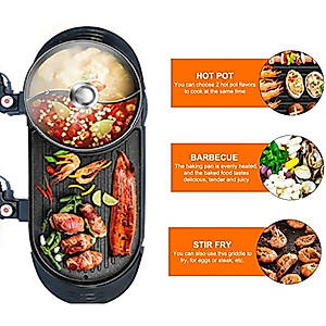 Hot pot with Grill 2 in 1 Electric BBQ Grill Shabupot 2200W Non-Stick Korean Barbecue Grill Indoor for 2-12 People Independent Dual Temperature Control 110V(27 Inch)