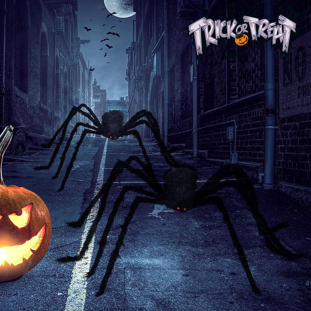 2 Pack 5 Ft. Halloween Outdoor Decorations Hairy Black Spider, Scary Giant Spider Fake Large Spider Hairy Spider Props for Halloween Yard Decorations Party Decor