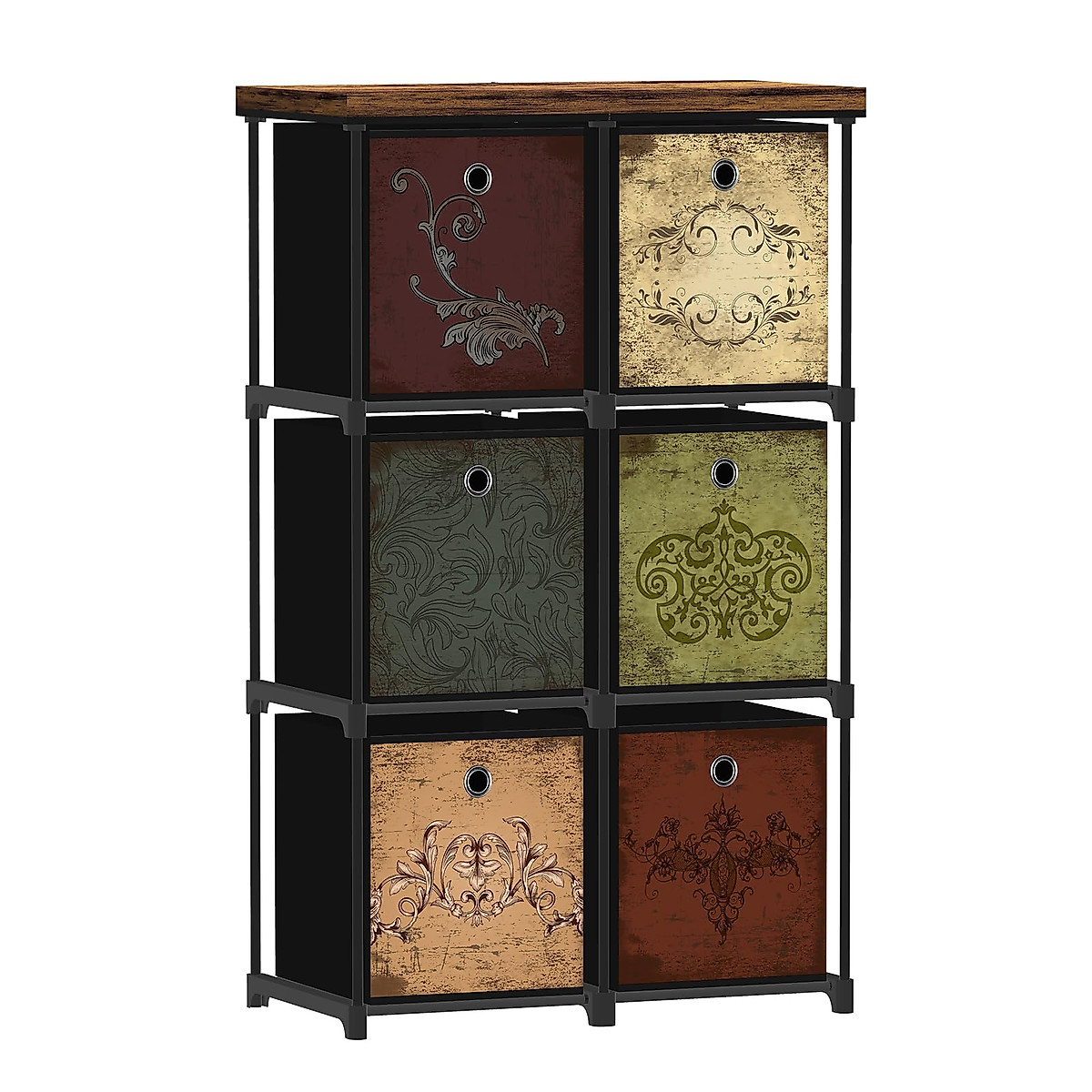 VASICAR Small Fabric Dresser with 6 Drawers, DIY Cube Organizer for Closet, Storage Drawer Unit Chest of Drawers for Bedroom, Living Room, Hallway, Dorm, Pattern