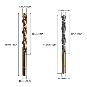 uxcell 3 Pcs 6.1mm 6.2mm Straight Shank Twist Drill Bits, High Speed Steel Metric Spiral Twist Drill Bit