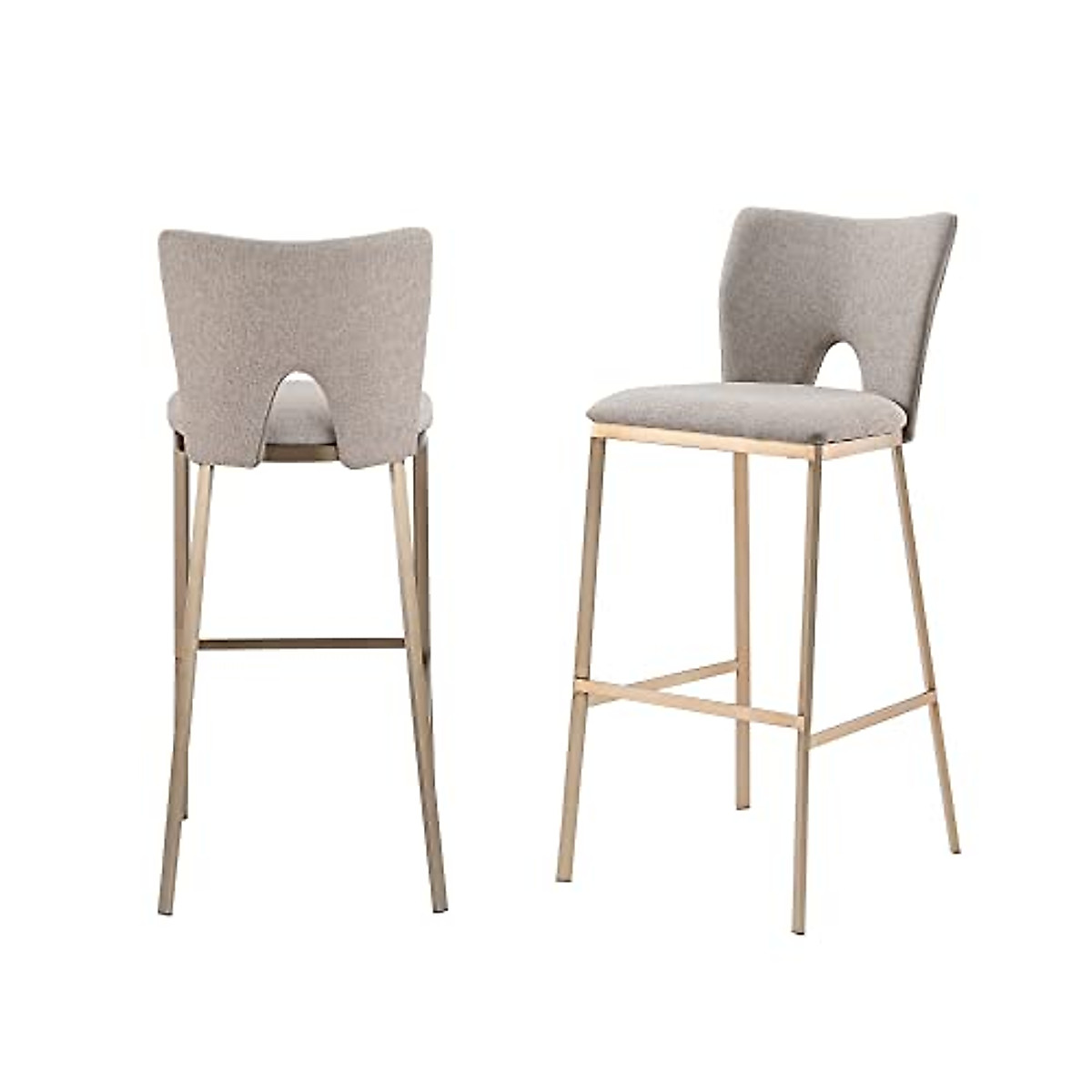 Limari Home Charlton Collection Modern Style Fabric Upholstered Bar Stool with Antique Brass Iron Frame (Set of 2), Beige