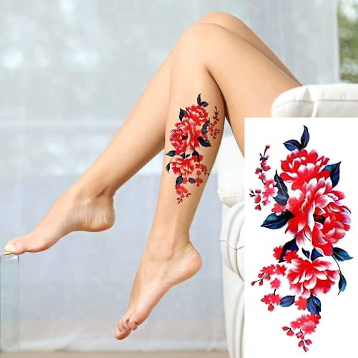 PHOGARY 24 pieces Women Temporary Tattoos (Large Flowers), Bright Colored Fake Tattoo Stickers (Water Transfer), Waterproof Body Art Sticker for Girls Arms Legs Shoulder Back