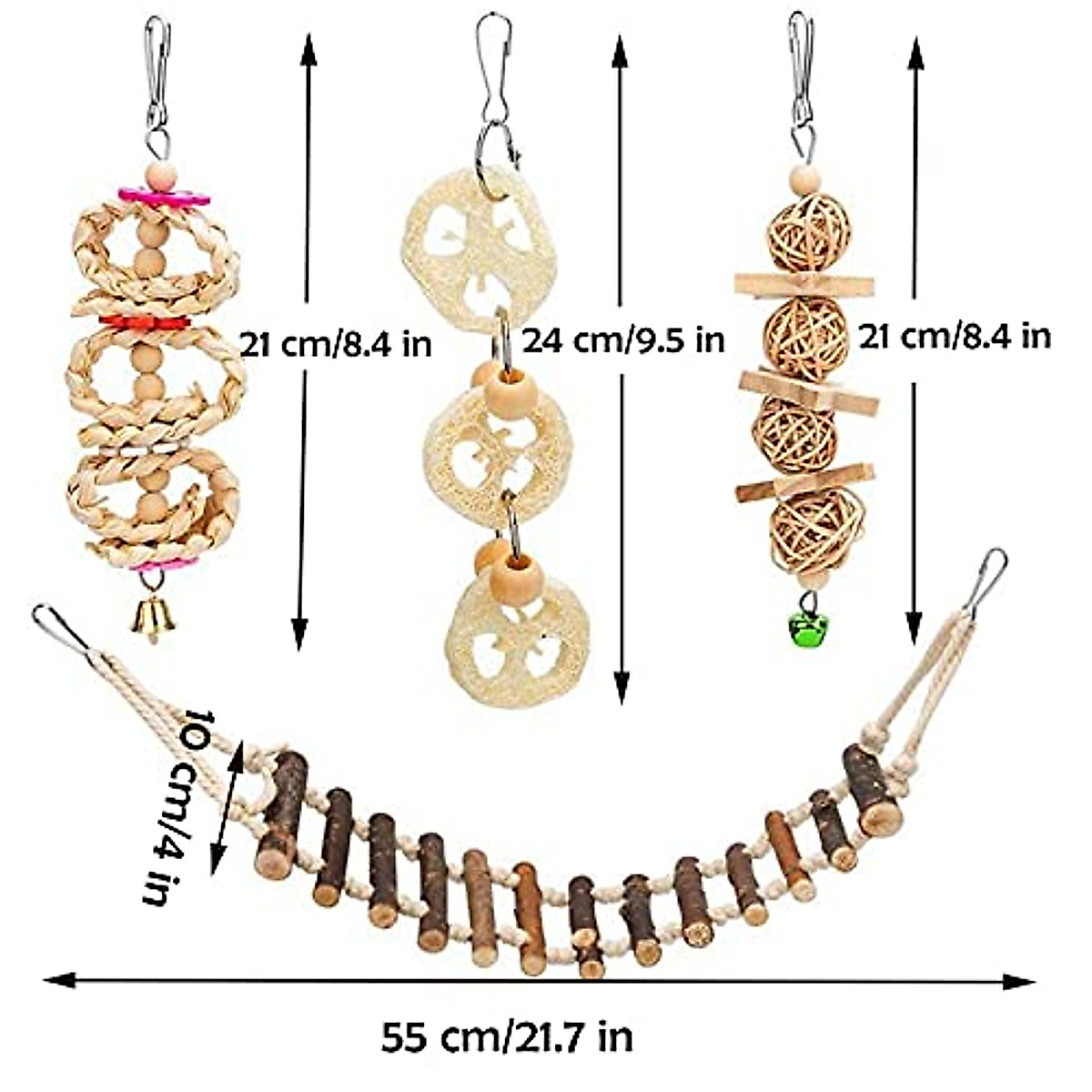 Diaertiny Bird Parrot Swing Chewing Toys 8 Pack Natural Safety Wood for Small Parakeets, Cockatiels, Finches,Budgie and Small&Medium Birds