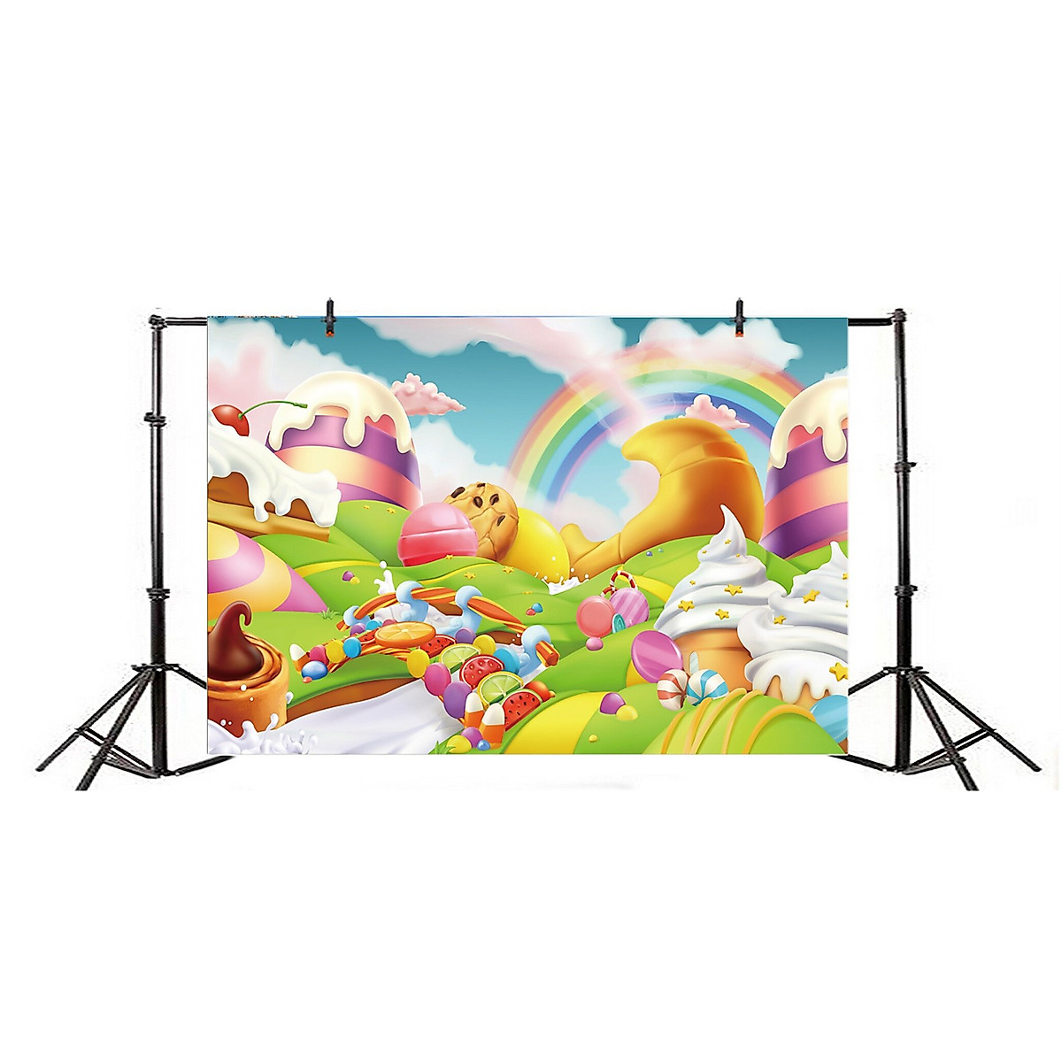 AOFOTO 5x3ft Fantasy Candy Land Landscape Background Cartoon Ice Cream Dessert Lollipop Photography Backdrop Rainbow Birthday Party Decoration Banner Photo Studio Props Kid Baby Girl Vinyl Wallpaper
