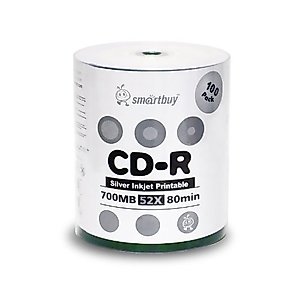 Smartbuy 300-disc 700mb/80min 52x CD-R Silver Inkjet Hub Printable Blank Media Disc + Free Micro Fiber Cloth