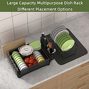 SUPPNEED Dish Drying Rack with Drainboard, 2 Tier Dish Drainer for Kitchen Counter, Utensil Holder, Cutting Board Holder and Extra Dryer Mat, Sink Dish Strainer, Black