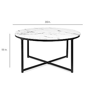 Best Choice Products 36in Faux Marble Accent Table, Modern End Table, Large Coffee Table Home Decor for Living Room, Dining Room, Tea, Coffee w/Metal Frame, Foot Caps, Designer - White/Black