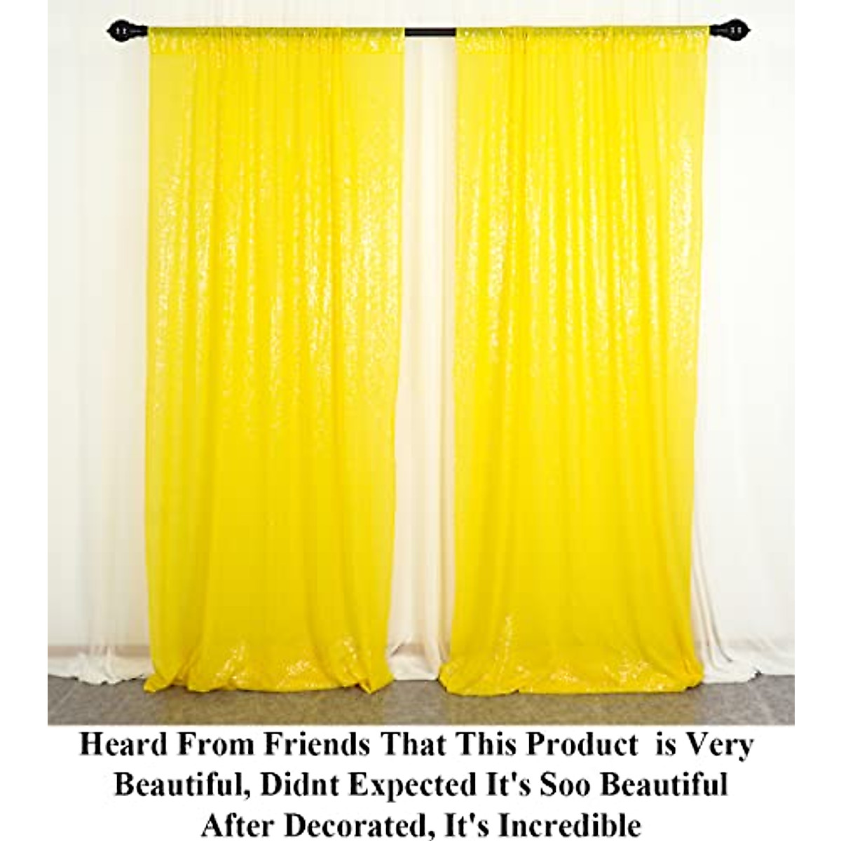 Pardecor Sequin Curtains Panels Sequin Backdrop Curtain Glitter Curtains Sparkle Photo Booth Backdrop Shimmer Backdrop for Parties Wedding Backdrop (2pc 2ftx8ft, Yellow)…