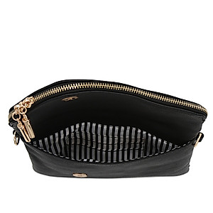 FashionPuzzle Envelope Wristlet Clutch Crossbody Bag with Chain Strap (Black) One Size