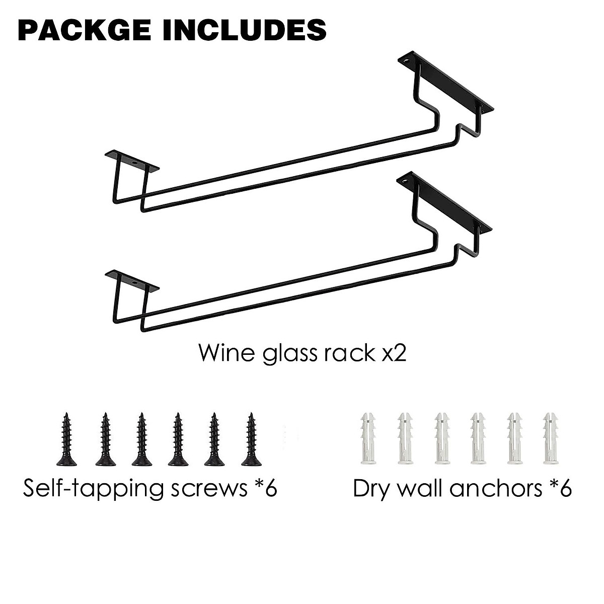 MATILODI 2 Pack 15.8-Inch Long Single Rail Metal Wine Glass Rack - Under Cabinet Stemware Wine Glass Storage Holder with Screws - Wire Wine Glass Hanger for RV Cabinet Kitchen Bar (Gold, 2)