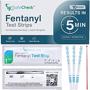 Fentanyl Test Strips 10 Pack | SafeCheck Ultra Sensitive Fentanyl Test Strips for Testing Drugs | Fentanyl Testing Strips for Pills, Powders | Fentanyl Test Kit | 10ng/mL Cutoff