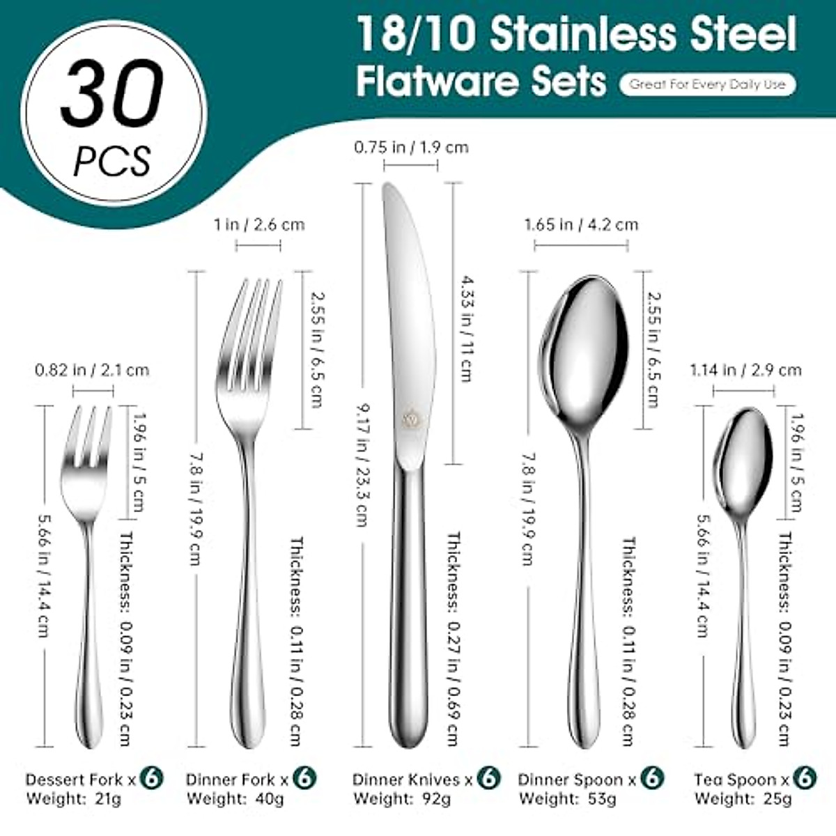 vancasso 30-Piece Silverware Set Service for 6, 18/10 Stainless Steel Flatware Cutlery Set Include Knives/Spoons/Forks, Gift Box & Mirror Polished, Heavy Silverware Set for Home, Kitchen & Restaurant