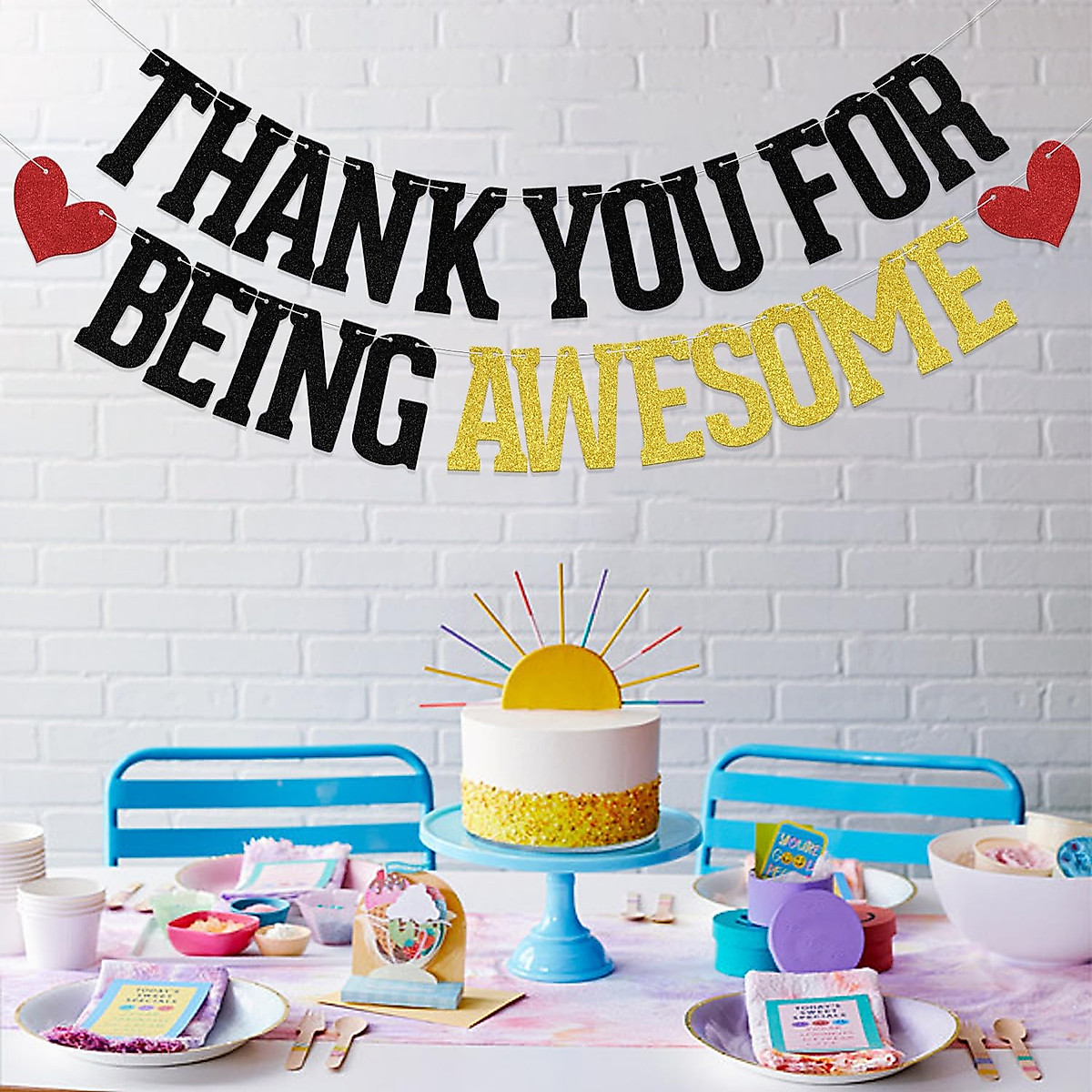 KEWUFD Thank You for Being Awesome Banner Black Glitter We Will Miss You Banner Thank You For Being Awesome Banner For Graduation/Farewell/Going Away Party Decoration Supplies For Men/Women