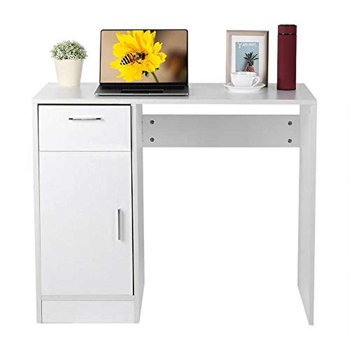 Zerone Desktop Table, 1 Drawer 1 Door Compact Computer PC Laptop Desk Table Workstation for Home Office Use(White)