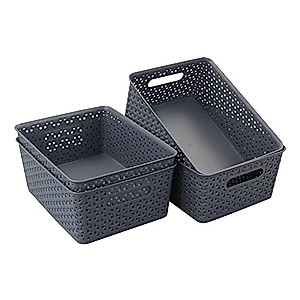 Doryh Woven Plastic Basket Organizer, Grey, 4 Packs
