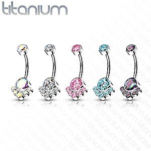 Dynamique Implant Grade Titanium Internally Threaded Top Round Bezel Set CZ Cluster Belly Button Ring (Sold Per Piece)