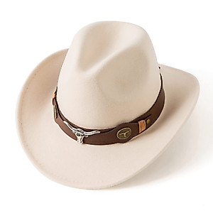 Gossifan Classic Womens Western Cowboy Cowgirl Hats with Wide Belt Light Sand