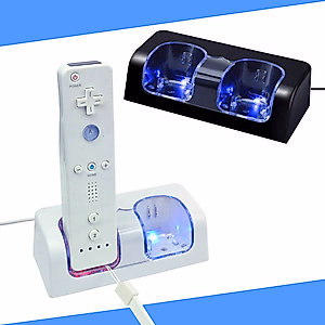 Tuboopy Wii Charging Dock Station, Wii Remote Charger Stand with 2 Rechargeable Battery & Charging Cord (White)