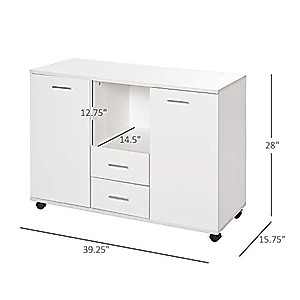 Vinsetto Multifunction Office Filing Cabinet Printer Stand with 2 Drawers, 2 Shelves, & Smooth Counter Surface, White