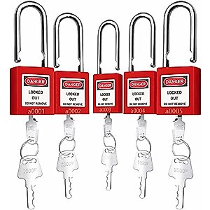 Lockout Tagout Lock 5pcs Set Loto Product Safe Padlocks for Lock Out Tag Out Stations and Devices (Red, Key Alike)