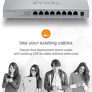 Zyxel 8-Port 2.5GbB MultiGig Ethernet Unmanaged Switch | 8 x 100/1G/2.5G Mbps Ports | Plug & Play | Metal Housing | Desktop or Wall-Mount | Ethernet Splitter MG-108