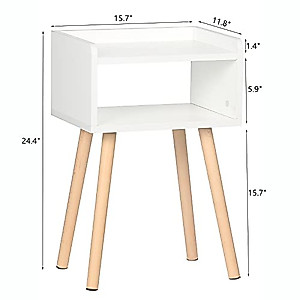 exilot Nightstand Mid-Century Modern Bedside Table with Solid Wood Legs Minimalist and Practical End Side Table, White