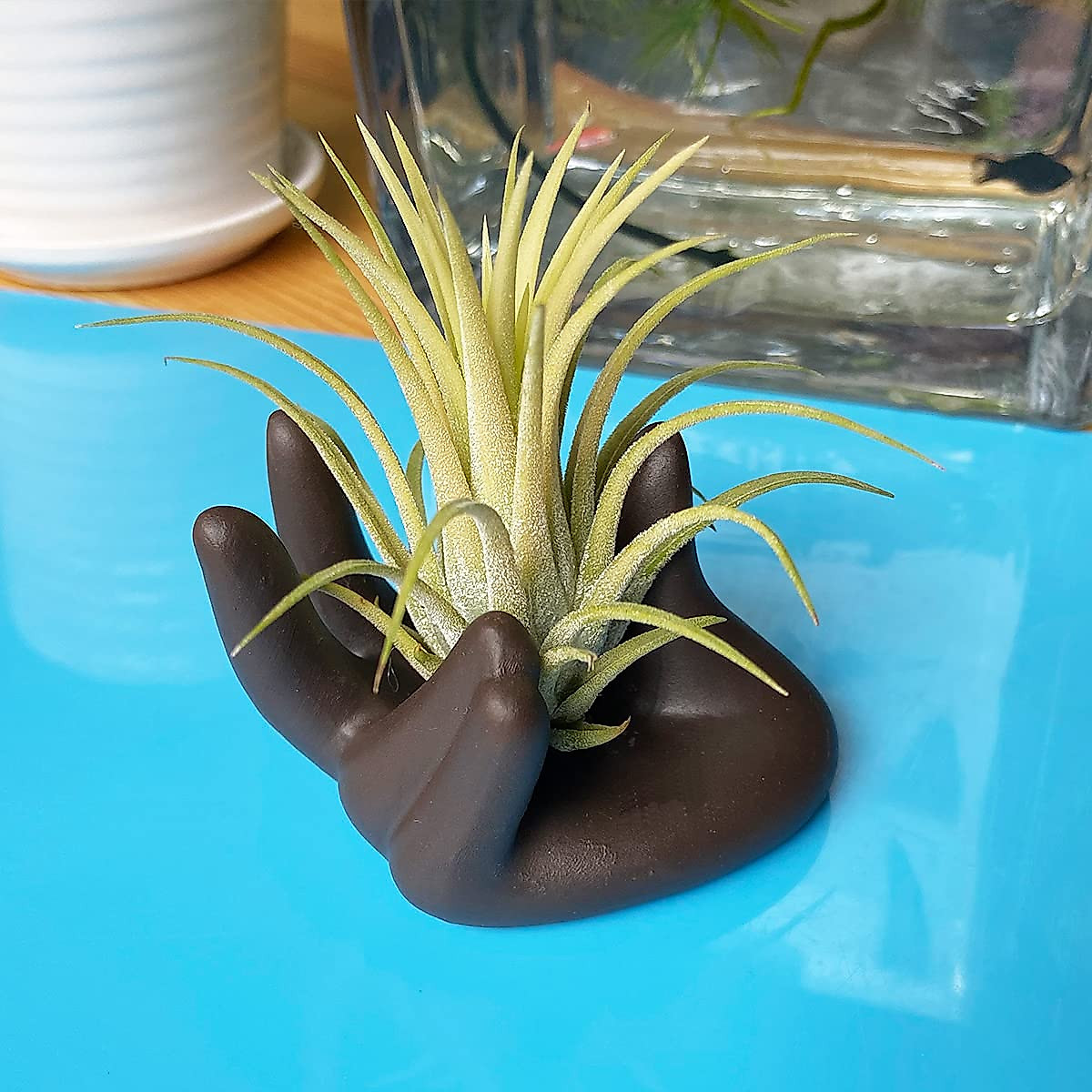 HHHH 3 pcs Air Plant Holder Mini Hand Shape Stand AirPlants Tillandsia Cute Container Pot Plant Display Home Office Decor Desk Table Shelf or Gifts Party Favors, Clay