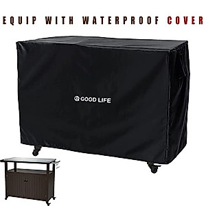 GDLF Outdoor Storage Cabinet Solid Wood Prep Grill Table with Stainless Steel Top Waterproof Cover Dark Brown