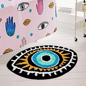 LIVEBOX Evil Eye Bathroom Rug, 20''x32'' Soft Absorbent Bath Mat Washable Microfiber Bath Rugs for Shower, Non-Slip Black Kitchen Rug Thick Shaggy Bathroom Mat for Tub