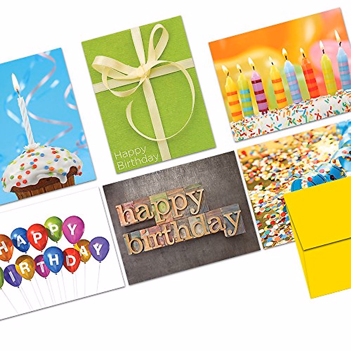 Note Card Cafe Happy Birthday Cards with Yellow Envelopes | 36 Pack | Blank Inside, Glossy Finish | It's Your Birthday Assortment Designs | Bulk Set for Greeting, Occasions, Birthday