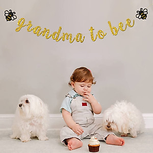 INNORU Grandma to Bee Banner, Bumble Bee Theme Baby Shower Party Decorations, New Grandmother Party, Bee Pregnant Annountanct Party Decorations, Gold Glitter