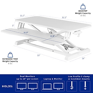 VIVO 32 inch Desk Converter, K Series, Height Adjustable Sit to Stand Riser, Dual Monitor and Laptop Workstation with Wide Keyboard Tray, White, DESK-V000KW