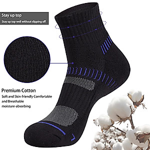 COOPLUS Men's Cotton Athletic Ankle Socks Performance Cushioned Quarter Moisture Wicking Sock - 6 Pairs