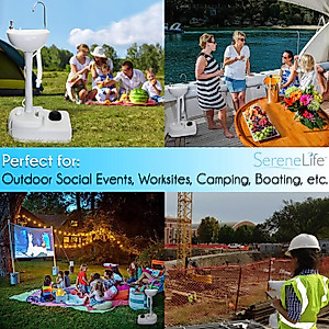 SereneLife Portable Camping Sink with 19L (5+ Gallon) Water Tank, Hands-Free Foot Pump, Soap Dispenser & Towel Holder, Compact Design with Carry Handle – Perfect for Camping, Worksites, Outdoors