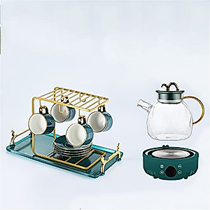 CXDTBH Tea Cup Glass Kettle European Household Ceramic Nordic Coffee Cup and Saucer Utensils Afternoon Tea Set (Color : D, Size : 4-cup kit)