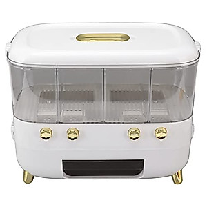 Haofy Rice Grain Bucket, 5000ml Compartment Food Storage Container White Refreshing Keeping for Restaurant (4 Grid)