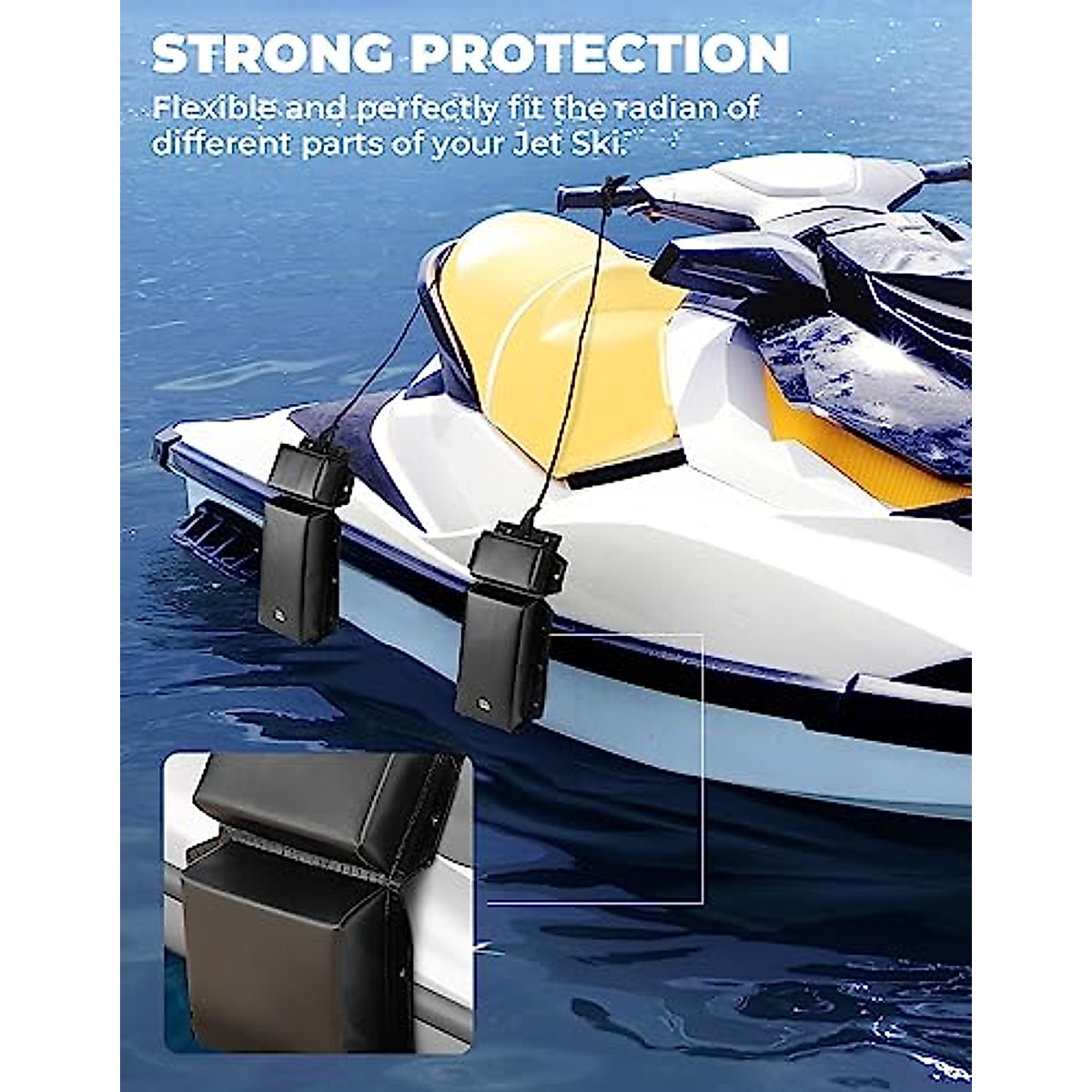 KEMIMOTO PWC Boat Fender, Marine Dock Fender for Straight-Edge or Corner, 2 Pack Boat Fenders Bumpers for Jet Ski with 2 Ropes, Black