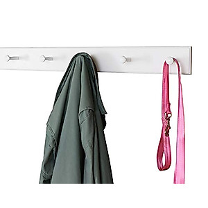 White Shaker Peg Rack - Solid Maple Peg Hook Rack - Wooden Wall Peg Coat Rack - Made in The USA (29" x 3.5" with 5 pegs)