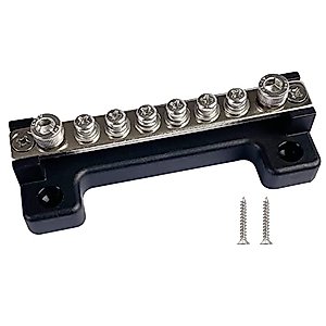 6 Terminals Bus Bar, Ampper 4" Ground Distribution Block Brass Battery BusBar Junction for Car Vehicle Rv Truck Marine Boat Audio Amplifier and More (Black)