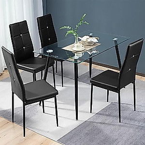 WISOICE Dining Chairs Set of 4, Black Chairs for Dining Room, Kitchen Chairs with High Back, PU Leather Seat and Metal Frame