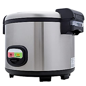 Commercial Stainless Steel Rice Cooker - Professional 60 Cup Cooked (30 Cup Uncooked) Rice Maker Cooker With Non Stick Pot & Hinged Lid - Includes a Rice Measuring Cup & Rice Scoop