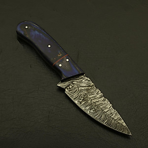Custom Handmade Damascus Steel Camping Tracker Hunting Knife | Beautiful Rose Wood Handle With Leather Sheath