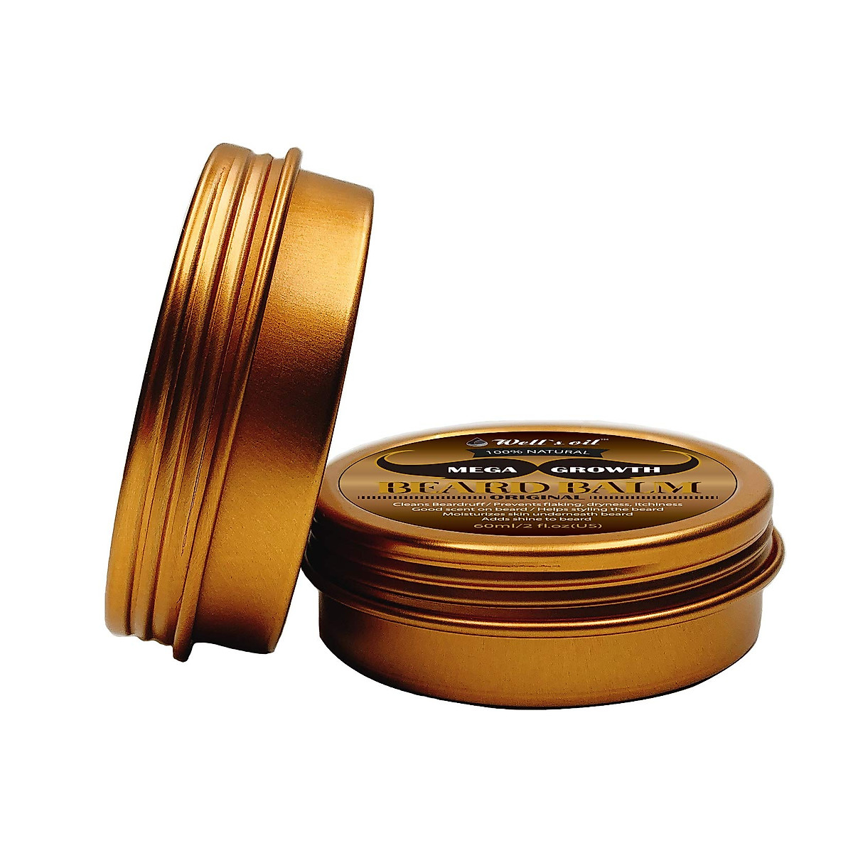 Well's MEGA GROWTH Beard Balm (Original Scent) | 2 fl.oz. | 100% Natural | Chemical-Free | For Men’s Beard Care | Taming, Styling & Softening