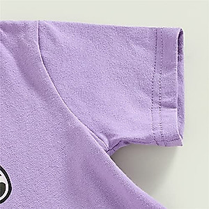 Toddler Kids Baby Girl Easter Outfit Bunny Print Short Sleeve T-Shirt Tops Leopard Flare Pants 2pcs Summer Clothes (Purple,18-24M)