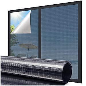 Coavas One Way Privacy Window Film,Reflective Home Glass Mirror Tint See Out Not in,Heat UV Blocking Static Cling for Office Front Door Daytime Privacy Covering, Blue-Silver,17.5x78.7 in