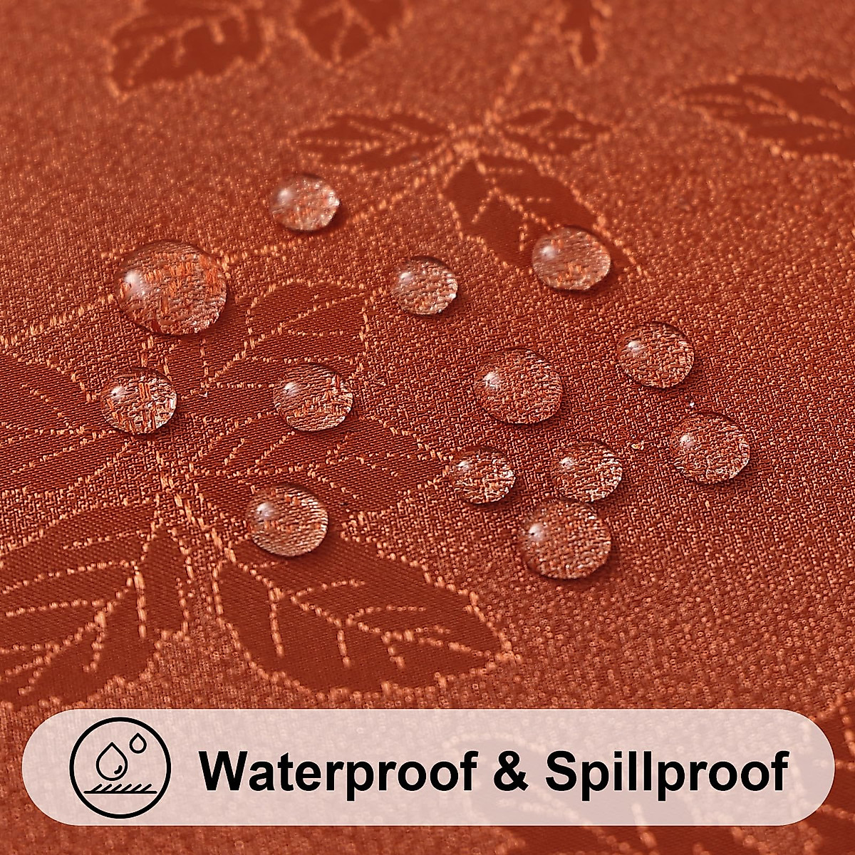 Moosfor Fall Tablecloth Rectangle 60x102 Inch, Waterproof Autumn Leaves Jacquard Table Cloth, Damask Fabric Table Covers for Harvest Parties, and Thanksgiving Decor, Rust/Burnt Orange